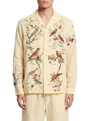 BAZISZT Embroidered Long-sleeved Shirt In Cotton Blend With Cuban Collar - Beige