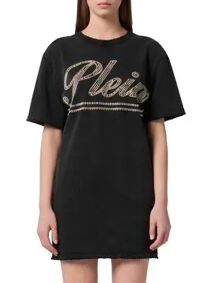 Philipp Plein Rhinestone Logo Cotton T-shirt - Black