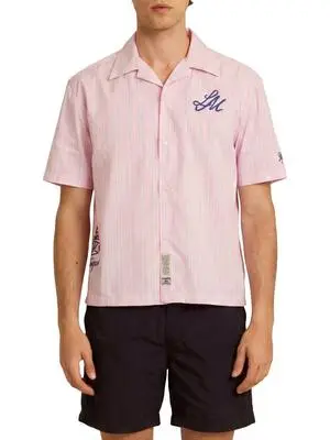 LA MARTINA Striped Relaxed Fit Cotton Shirt With Cuban Collar - White