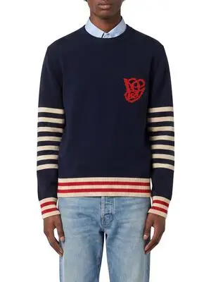 Valentino Garavani Crew Neck Striped Wool Sweater - Blue