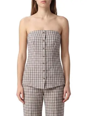 Nanushka Plaid Strapless Button-up Top - Cream