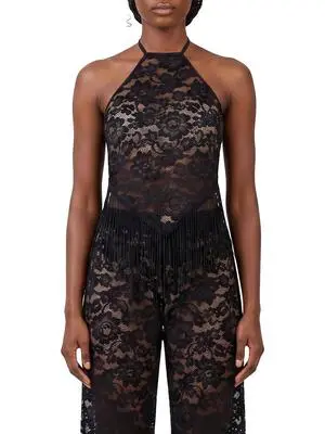 VENUJA Venuja Lace Halter Top With Fringe Detail