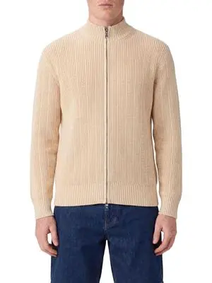 BALLANTYNE Zip Up Ribbed Sweater - Beige