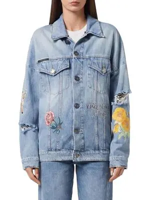 Philipp Plein Printed Distressed Jacket - Denim