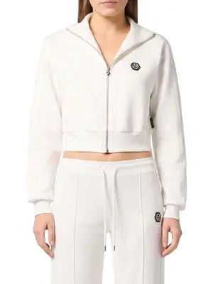 Philipp Plein Philipp Plein Cropped Cotton Hoodie White