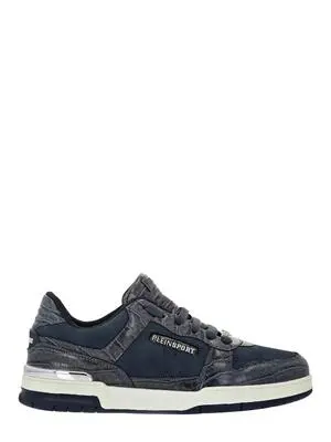 PLEIN SPORT Suede And Crocodile Print Leather Sneakers - Turquoise