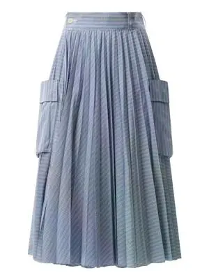 Sacai Sacai Striped Pleated Skirt Blue