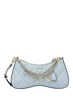 Guess Libby Quilted Charm Shoulder Bag - Blue