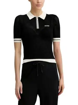 Guess Gabry Logo-embroidered Half-zip Polo Shirt - Black