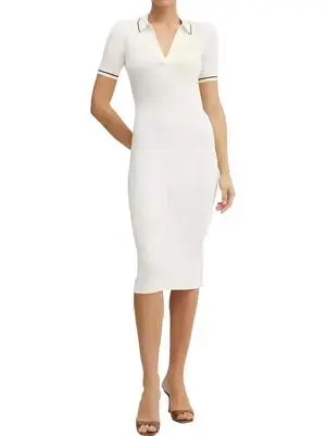 Armani Exchange Cable-knit Polo Midi Dress - White