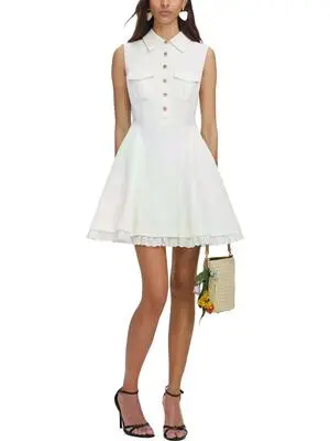 SELF-PORTRAIT Scalloped Hem Button-up Mini Dress - Neutrals