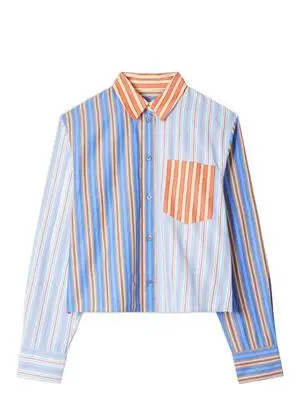 Paul Smith Cropped Shirt With Mix Up Stripe - Blue