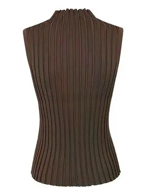 Max Mara Ribbed Knit Mock Neck Sleeveless Top - Brown