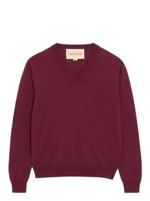 Valentino Garavani V-neck Wool Jumper With Vg Embroidery - Maroon
