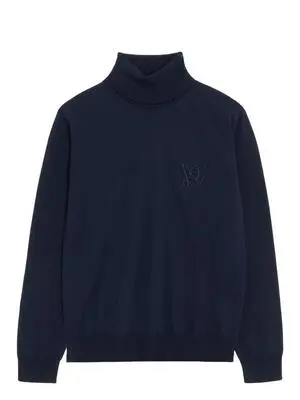 Valentino Garavani Wool High-neck Jumper With Vg Embroidery - Dark Blue