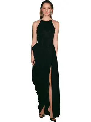MILLA Elastic Maxi Gown With Halterneck And Slit - Black