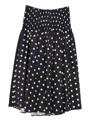 Maje Polka Dot Smocked Waist Midi Skirt - Blue