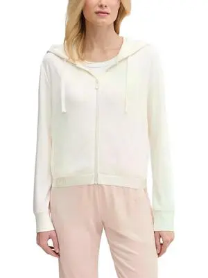 Guess Logo Embroidered Zip-up Hoodie - White