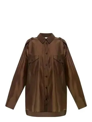 GESTUZ Epaulette-detail Satin Shirt - Brown