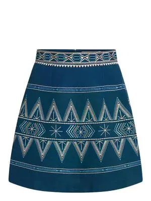 EMPORIO SIRENUSE Giuliana Embroidered A-line Mini Skirt - Blue
