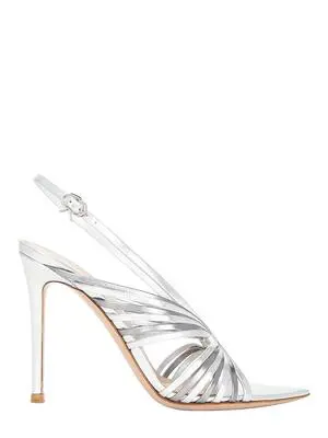 GIANVITO ROSSI Metallic Strappy Stiletto Sandal - Silver