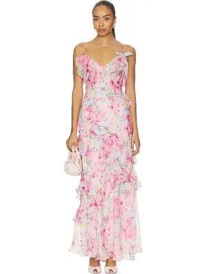 Astr The Label Ruffled Floral Maxi Dress - Pink Multi Floral