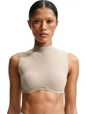Nike Skims Studio Stretch Medium-support Mock Neck Sports Bra - White