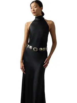 Ralph Lauren Masina Stretch Satin Full Length Skirt - Black