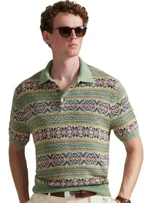 Ralph Lauren Geometric Knit Polo Sweater - Green Combo