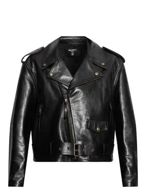 Balmain Leather Biker Jacket With Antique Gold Hardware - Black