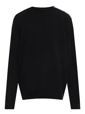 Balmain Wool & Cashmere Crew Neck Sweater With Shoulder Fastening - Black