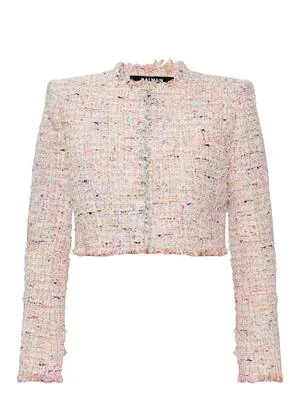 Balmain Cropped Multicolor Tweed Blazer - Pink