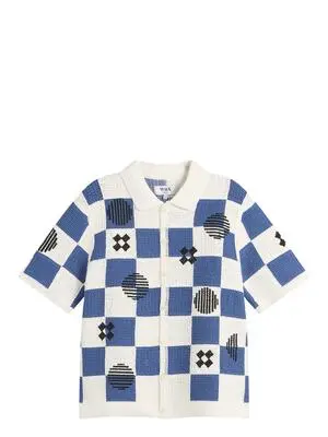 WAX LONDON Porto Square Crochet Shirt Ecru/blue