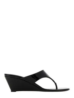 Prada Leather Thong Mules With Wedge Heel - Black