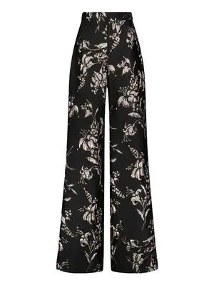 Lela Rose Metallic Floral Jacquard Wide Leg Trousers - Black