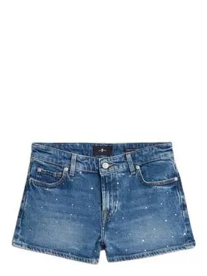 7 For All Mankind Embellished Denim Shorts - Blue