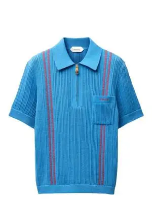 Versace Logo-embroidered Knitted Polo Shirt - Blue