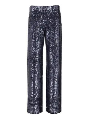 P.a.r.o.s.h Sequin Embellished Straight Leg Trousers - Navy Blue