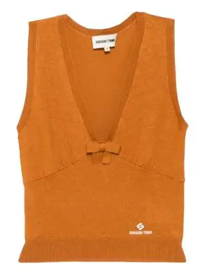 SHUSHU/TONG Sleeveless Knit Top With Bow Detail - Brown