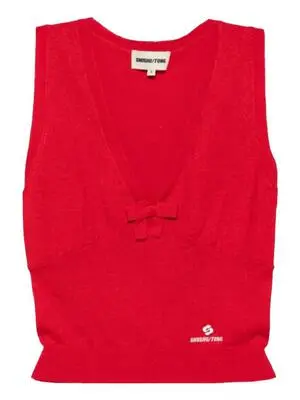 SHUSHU/TONG Sleeveless Knit Top With Bow Detail - Red