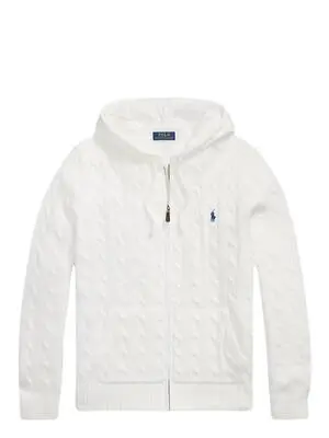 Polo Ralph Lauren Cable Knit Zip Hooded Sweater - White