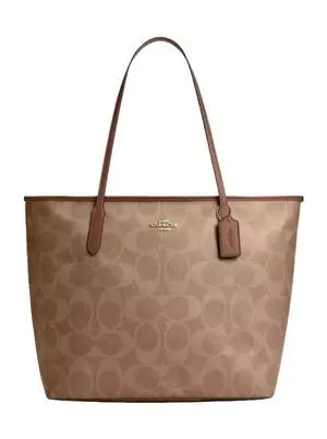 COACH Maxi Signature Canvas City Tote Bag - Im/tan/brown