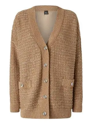 Pinko Sequins Metallic Basketweave Cardigan - Brown