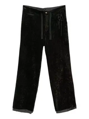 MIDORIKAWA Crushed Velvet Frayed Hem Trousers - Brown