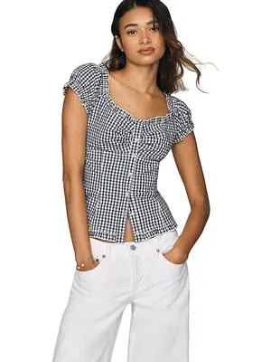PILCRO Cap-sleeve Button-front Blouse - Navy