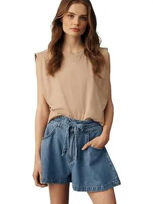 Paige Mathilda Denim Shorts With Tie Front - Rosecrans