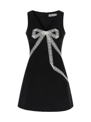 SELF-PORTRAIT Black Crêpe Bow Lace Mini Dress - Multicolor