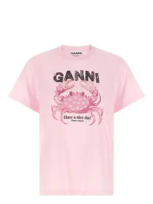 GANNI Organic Cotton Crab Graphic T-shirt - Pink