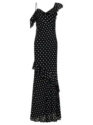 SELF-PORTRAIT SELF-PORTRAIT Polka Dot Ruffle Georgette Maxi Dress Multicolor