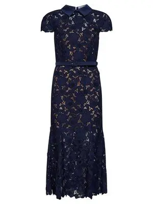 SELF-PORTRAIT SELF-PORTRAIT Guipure Lace Belted Midi Dress
